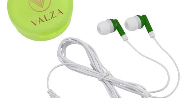Earbuds In Round Plastic Case
